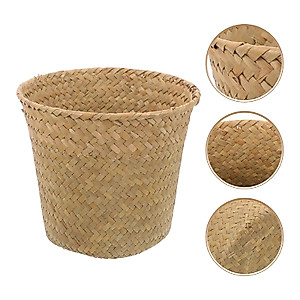 ABOOFAN Wicker Waste Basket Woven Trash Can Boho Recycle Garbage Container Bin Laundry Hamper Plant Flower Pot Storage Basket for Bathroom Kitchen Office