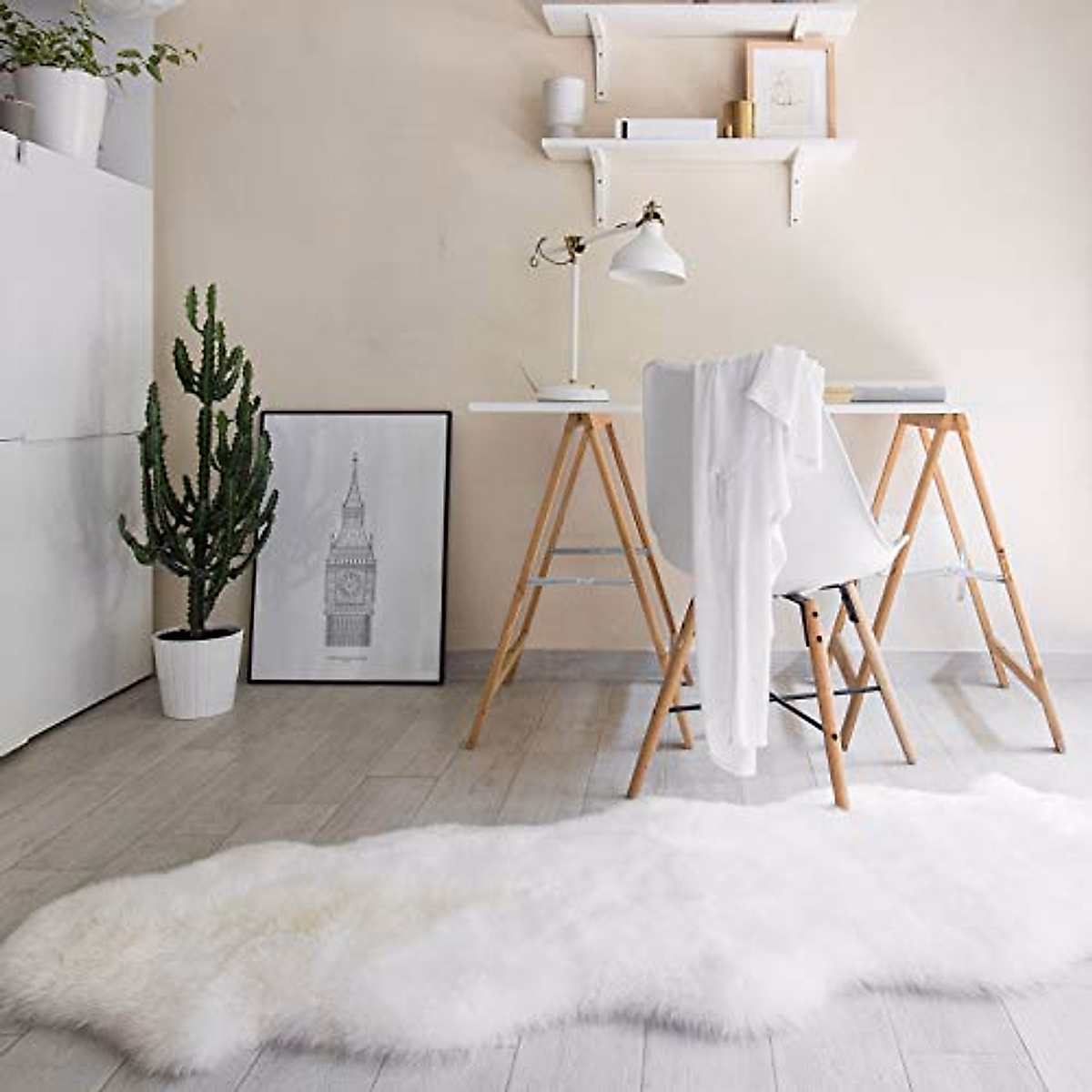 Outlavish Sheepskin Rug Genuine Fur, Luxury New Zealand Pelts, Naturally Silky Soft Lambskin, Thick & Fluffy, Long Runner for Bedroom & Living Area (2' x 6' Pearl White)