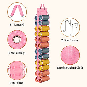 Lirex Hanging Yoga Legging Storage Organizer with 24 Pockets, Foldable Oxford Cloth Hanging Closet Organizer Shirts Jeans Storage Hanger Socks Holder for Family Closet Bedroom, Pink