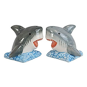 "Home Décor Accents" Ceramic Nautical Ocean Great White Sharks Salt And Pepper Shakers Figurine Set - Home Accents 33-kl1-9039