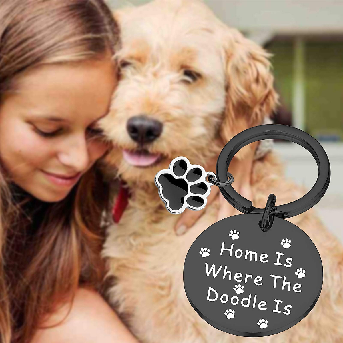 PLITI Golden Poodle Gifts Dog Mom Gifts Dog Dad Gifts Dog Lover Gifts Pet Parent Gift for Couple Dog Owner Gifts Labor Doodle Gifts Home Is Where The Doodle Is Keychain (Home Is Doodle bl)