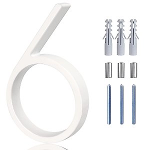 White Mailbox Numbers for Outside - 5 Inch Modern Floating House Numbers for Outside, Creats Attractive Interesting Shadows, High Gloss Number 6