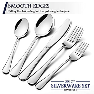 30 Pieces Silverware Set for 6, Stainless Steel Flatware Sets Includes Spoons Forks Knives, Utensils Cutlery Set Service for 6, Mirror Polished, Dishwasher Safe