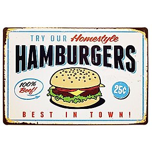 ERLOOD Best in Town Hamburgers Retro Metal Vintage Tin Signs Bar Wall Decor 12 X 8