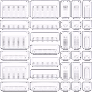 Kootek 31 Pcs Clear Plastic Drawer Organizer Set, 4-Size Bathroom Drawer Organizers Non-Slip Desk Dividers Trays, Versatile Storage Bins for Makeup, Jewelry, Vanity, Bedroom, Kitchen, Office