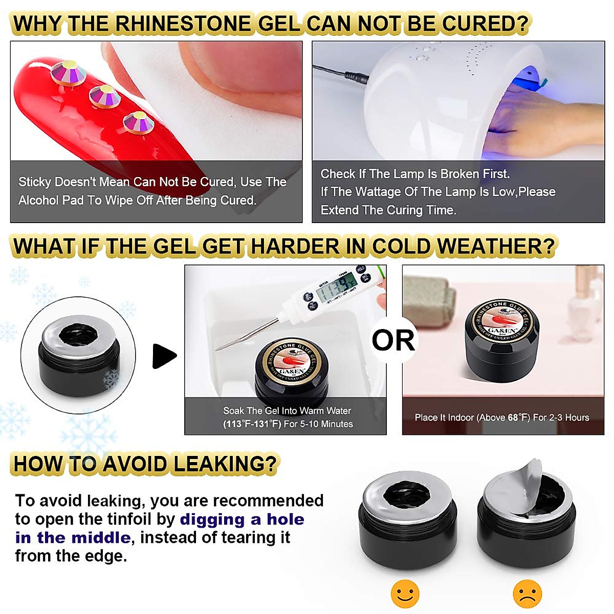 Nail Art 8ml/One Jar of Wipe-Off Rhinestone Glue Gel Adhesive Resin Gem Jewelry Diamond Polish Clear Decoration with Pen Tools (LED Light Cure Needed) Thicker&More Sticky Than Others