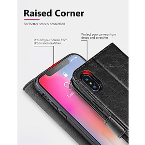 OCASE iPhone X Wallet Case, iPhone 10 Case [ Wireless Charging ] [ Card Slot ] [ Kickstand ] Leather Flip Wallet Phone Cover Compatible with iPhone X/iPhone 10 - Black