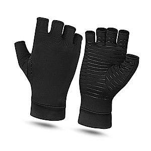 Copper Arthritis Compression Gloves ,Women Men Anti Slip Copper Infused Fingerless Gloves Compression Arthritis Gloves for Arthritis Pain, Rheumatoid, Tendonitis, Hand Pain, Computer Typing, Black(M)
