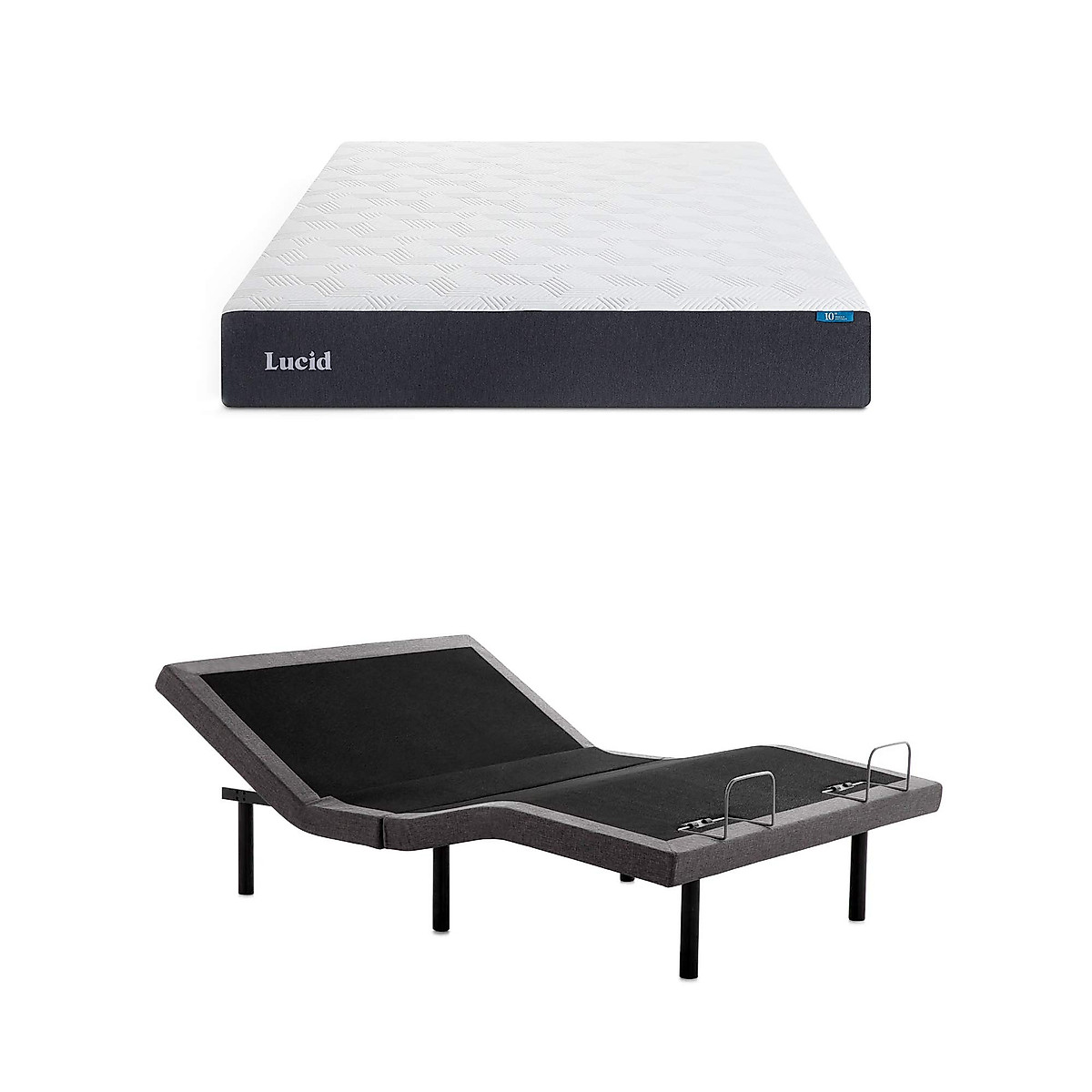 LUCID 10 Inch Medium Gel Memory Foam Mattress and LUCID L300 Adjustable Base (Twin XL)