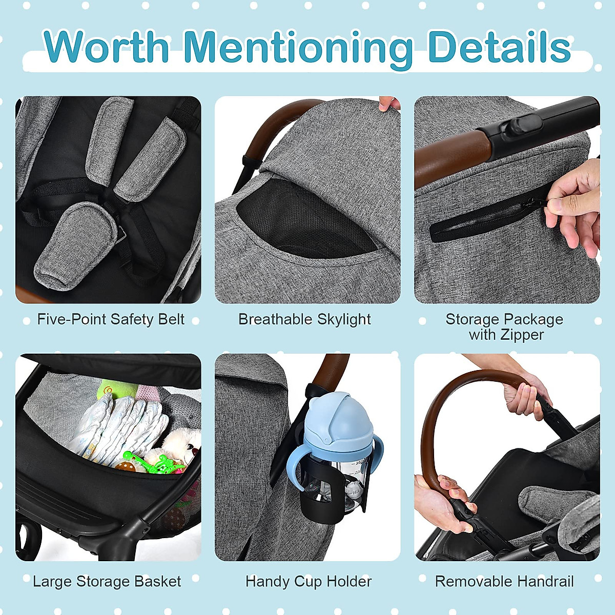 HONEY JOY Baby Stroller, Foldable High Landscape Infant Carriage with Foot Cover, Adjustable Backrest & Canopy, Suspension Wheels & Storage Basket, Newborn Pushchair Stroller for Boys Girls (Gray)