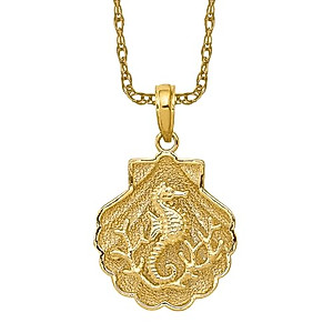 IceCarats 14K Yellow Gold Seahorse Shell Necklace Charm Pendant Only