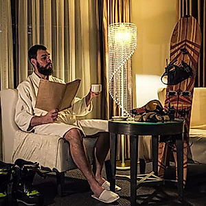 QiMH Crystal Floor Lamp for Living Room/ Bedroom Decor, Bling Elegant Rain Lamp, Gold Standing Indoor Tall Pole Light Simple Floor Lamp with Foot Switch