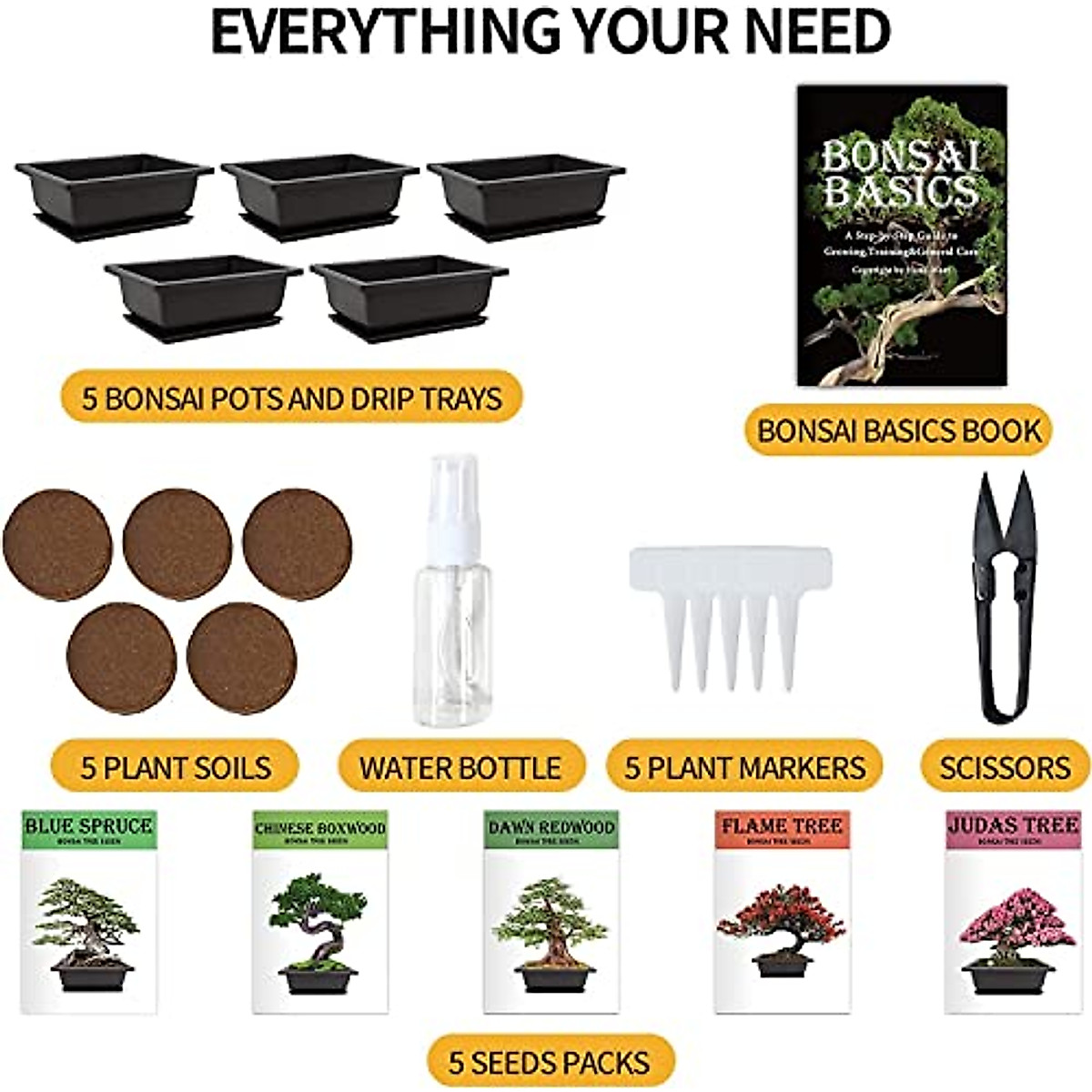 Meekear 5 Bonsai Tree Kit with Complete Plant Growing Tools, Grow in Pot Indoor Bonsai Tree Starter Kit, Home Gardening DIY Gift for Adult