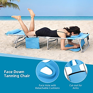Tanning Chair for Adults with Face Hole - Versatile, Folding Chaise Lounge Chair for Outside Pool, Beach, Sunbathing and Reading on Stomach - Heavy Duty, Foldable Laying Out Chair for Tanning (Blue)