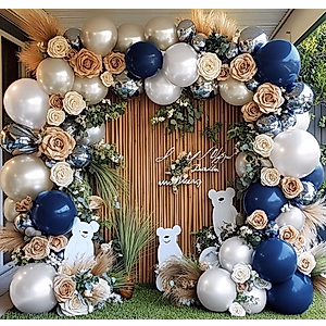 Navy Blue White Balloon Garland Double Stuffed Dark Blue White Sand Pearl Balloon arch Kit Royal Blue Silver Balloon for Birthday Chrismas New Year Baby Shower Graduation Party Decor