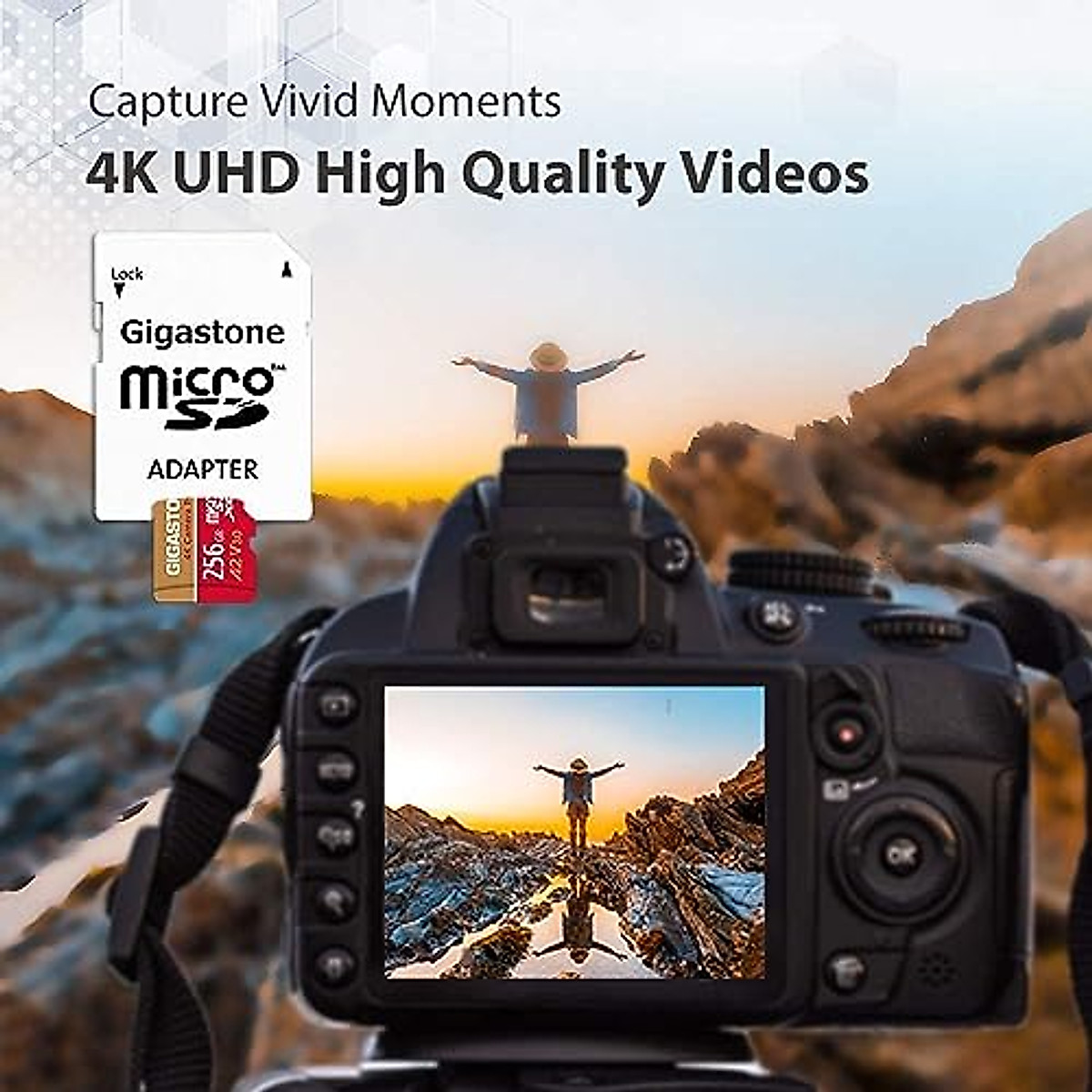 [5-Yrs Free Data Recovery] Gigastone 256GB Micro SD Card, 4K Camera Pro MAX, A2 V30 MicroSDXC Memory Card for Smartphone, Gopro, Action Cams, 4K UHD Video, Up to 130/85 MB/s, UHS-I U3 C10 with Adapter