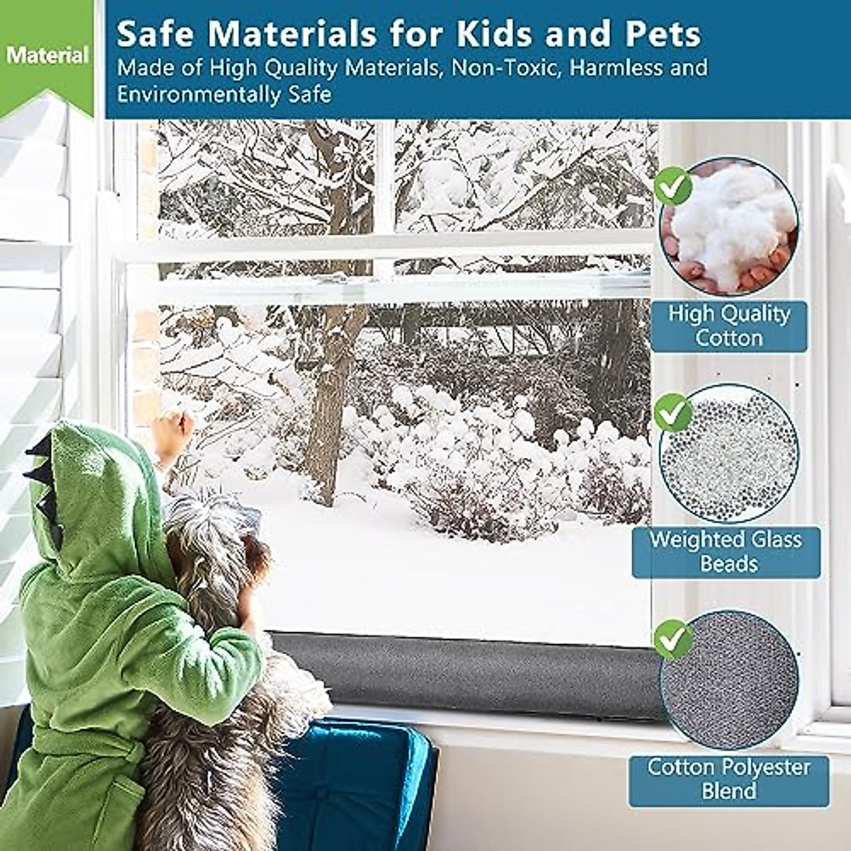 Anze Under Door Draft Stopper 40 inch Triangular Heavy Duty Draft Blocker Bottom Seal Noise Air Guard for Doors and Windows, Gray