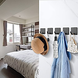 NearMoon Adhesive Hooks- Heavy Duty Bathroom Wall Hooks Waterproof Stainless Steel Towel Hangers Stick on Wall Clothes Holders for Bathroom Kitchen Home, 5 Pack (Matte Black)