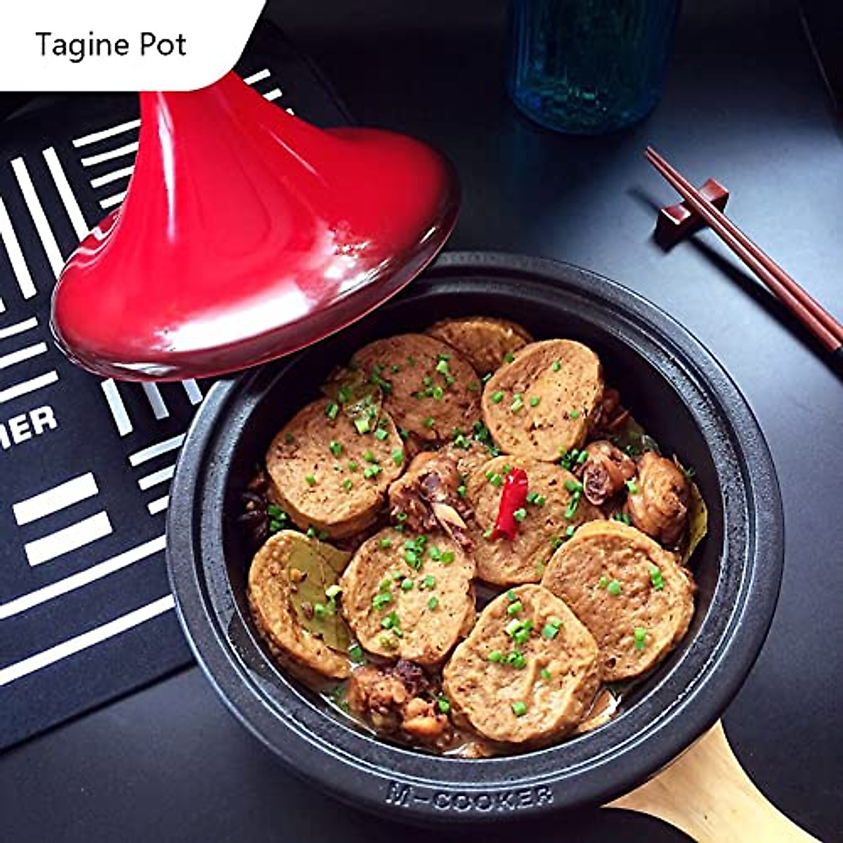 CSUNNY Moroccan Tagine Pot, 1.7L Enameled Cast Iron Cooking Pot, Tajine Cookware with Base and Cone-Shaped Lid for Home Kitchen Restaurant (Orange)