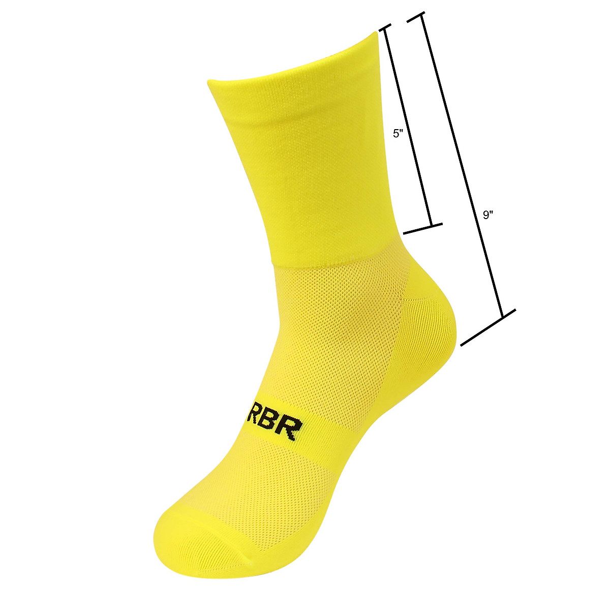 RBR Cycling Running Sports Socks Men Size 9-12 High Visibility Fluorescent 3 Pack (yellow)