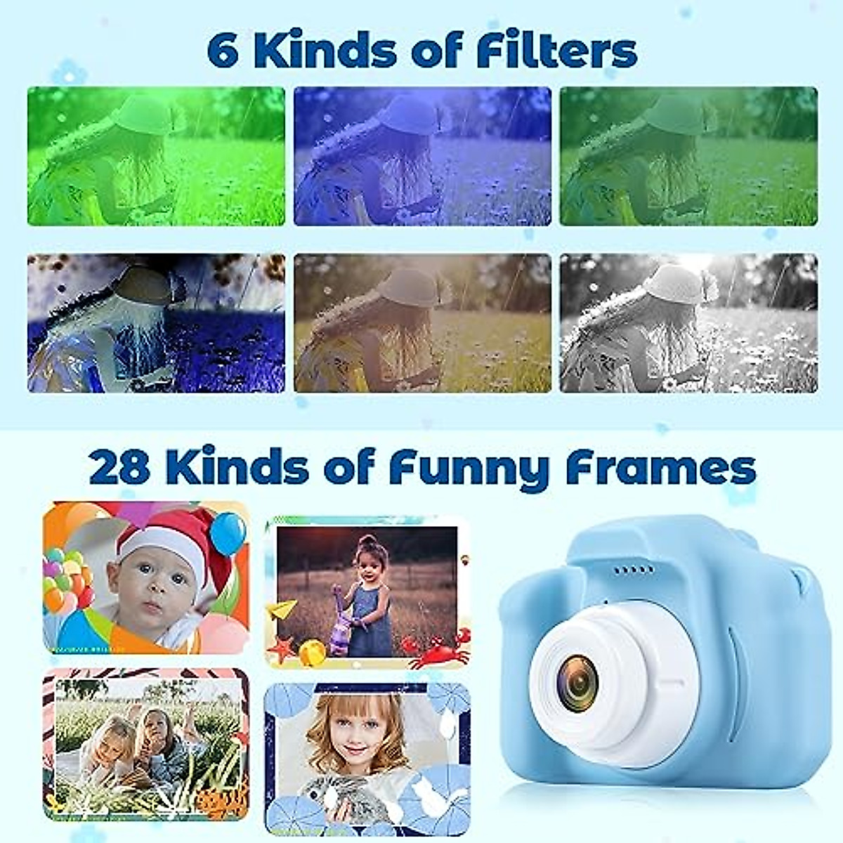 Kids Camera for Boys HOMHOW Toddler Camera for Girls Boys Children, Selfie Camera Kid Toys Christmas Birthday Gift Age 3 4 5 6 7 8 9 Year, 2inch IPS Screen with 32GB SD Card Blue