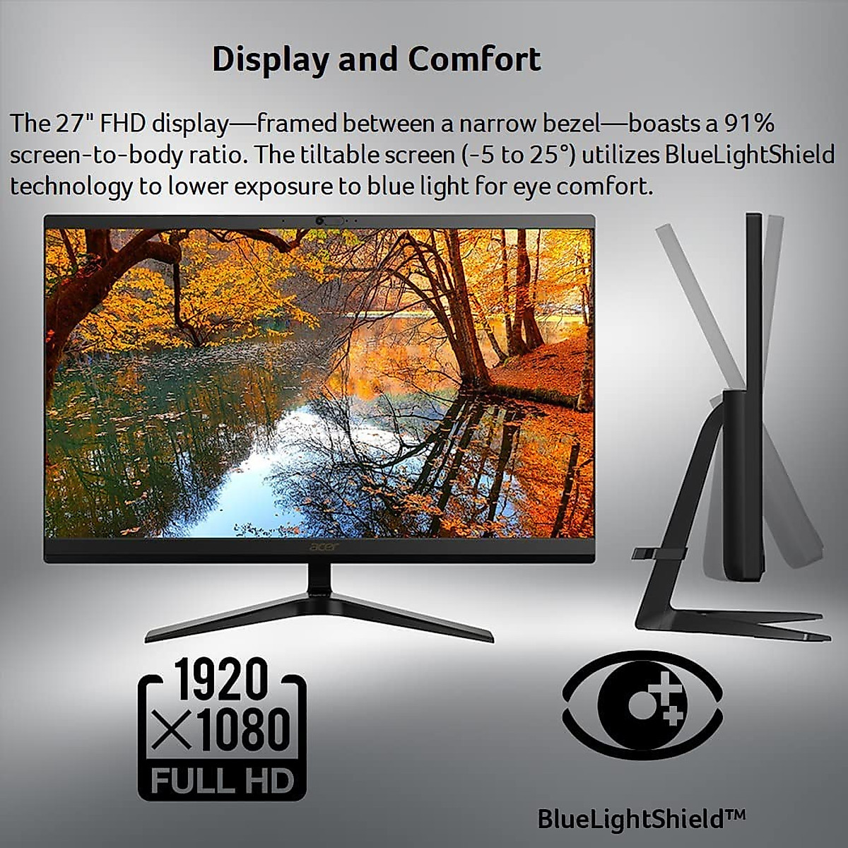acer 2023 27-inch FHD IPS All-in-One AIO Desktop PC Intel 4-Core i5-1235U Iris Xe Graphics 32GB DDR4 RAM 1TB SSD WiFi AX BT RJ45 USB-C Webcam HDMI Windows 11 Pro Wireless KB and Mouse w/RE USB