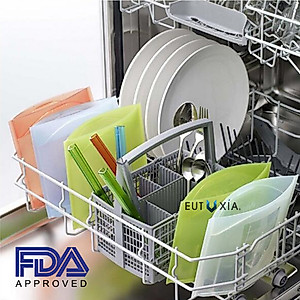 Eutuxia Reusable Storage Bags, Set of 4, Premium Lock Versatile Leak-proof Preservation Container, Plastic Free Sandwich Vegetables Fruit Lunch Snack Bag with Ziplock, Microwave & Freezer Safe