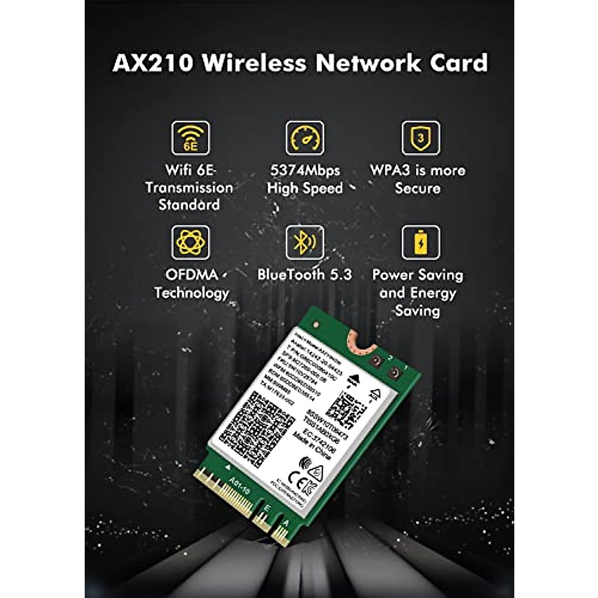 WiFi 6E Wireless Card Intel AX210 NGW Bluetooth 5.3 Tri-Band 5400Mbps Network Adapter for Laptop Support Windows 10/11 (64bit) M.2/NGFF