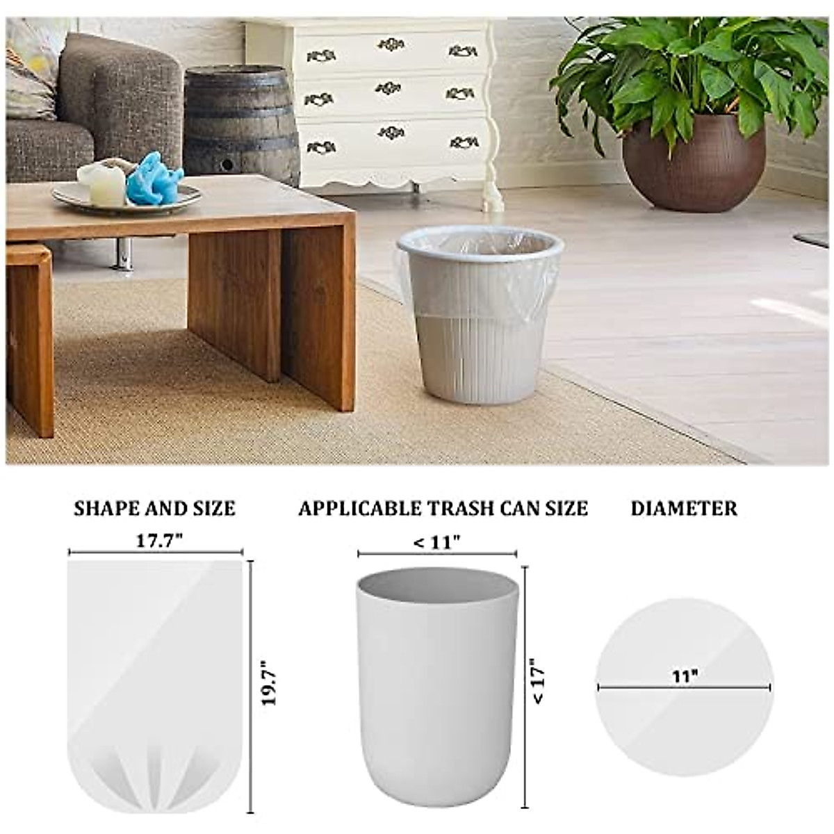Tebery 200 Counts 4 Gallon Clear Small Garbage Bags Trash Bags, Wastebasket Bin Liners for Bathroom Bedroom Office Trash Can, 4 Rolls