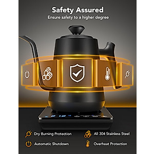 GoveeLife Smart WiFi Electric Kettle with LED Display, Variable Temperature Control, 0.8L, Alexa Compatible - Stainless Steel Kettle for Pour Over Coffee, Brew Tea, Boil Hot Water, Matte Black