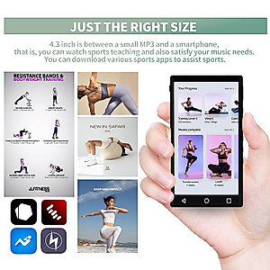 4.3" MP3 Player with Bluetooth and WiFi, Android Streaming Music Player with Spotify, Portable HiFi Sound Walkman Digital Audio Player with Speaker,Mp4 Player with Play,Support APP Download