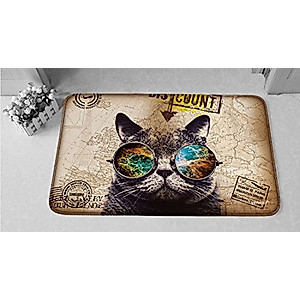 Meffort Inc Printed Soft Floor Door Mat Carpet/Area Entry Rugs for Kitchen Dining Living Hallway Bathroom - Cool Cat, Large Size