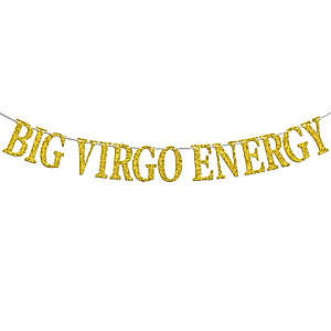 Big Virgo Energy Banner, Virgo Aug/Sept. Birthday Party Decor - 12 Constellation Theme Birthday Party Decorations Supplies, Gold Glitter