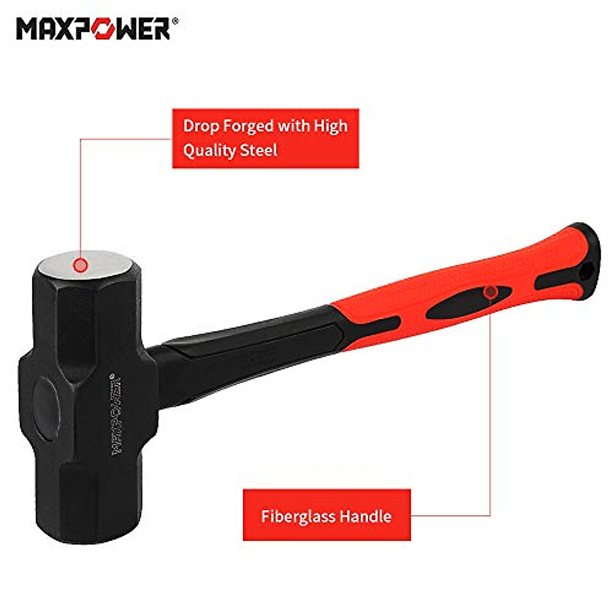 MAXPOWER 4lb Sledge Hammer, Steel Head, 12-inch Fiberglass Handle Shock-resistant