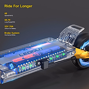 LEOOUT Electric Scooter 2800w Motor, 50-60 Miles Long Range & 40 MPH Speed, Upgraded 52V 25AH Battery, 10'' Heavy Duty Off-Road Tire, Electric Scooter for Adults