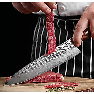 wonhag Damascus Chef Knife Professional VG10 Stainless Steel Cleaver Damascus 8 Inch Chef Knife Brown Handle Gift Box