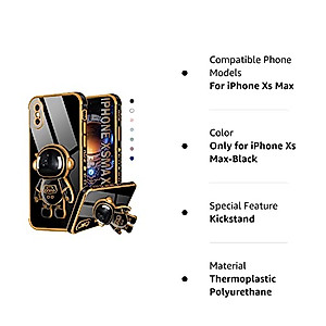Coralogo for iPhone Xs Max Case Astronaut Cute for Women Girls Girly Unique Black Phone Cases with Astronaut Hidden Stand Kickstand 6D Design Cover for iPhone XsMax 6.5 inch