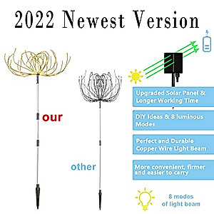 Outdoor Solar Garden Lights 3 Pack, 120 LED Copper Wire Light with Remote, 8 Lighting Modes Decorative Stake Landscape Light DIY Solar Firework Light for Garden Pathway Party Decor (Warm)