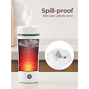 balbali Portable Electric Kettle for Travel - Small Electric Thermos/Heating Cup/Bottle - Single Size Personal Tea Maker - Quick Boiling Hot Water Boiler/Heater/Warmer - 350ml White