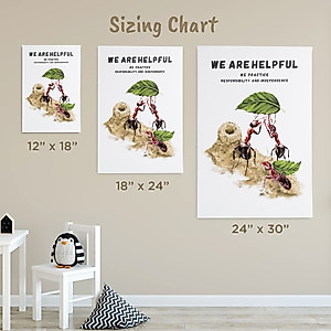 Montessori Canvas Wall Art for Babies - 3 Sizes, Ants Playroom Wall Decor, We Are Helpful Quote - Giclee Framed Animal Prints for Nursery in Damage-Resistant Canvas - Ready to Hang Wall Art (12"x18")