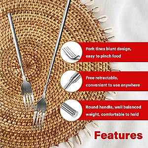 Chazcool Extendable Fork, Telescoping Fork, Extended Fork, Stainless Steel Retractable Fork, Fork Extender Long Fork, Extending Fork for Eating Dinner Fruit Dessert BBQ 8.7 to 25.4 Inch (1 pcs)