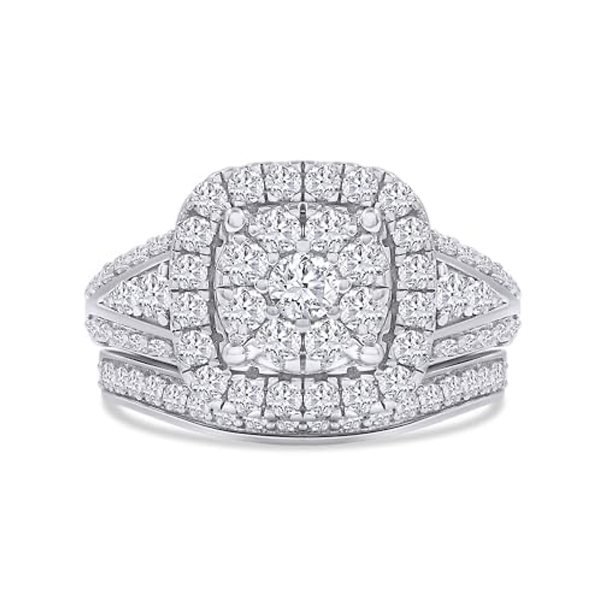 SAVEARTH DIAMONDS 1 1/4 CTTW Round Lab Created Moissanite Diamond Double Halo Bridal Set Wedding Ring in 14k White Gold Over Sterling Silver (1.25 Cttw) Size-9