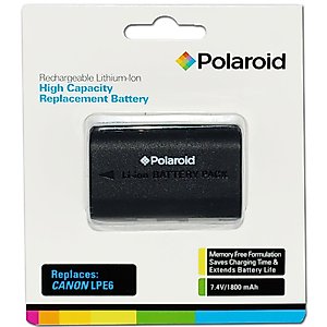 Polaroid High Capacity Canon LPE6 Rechargeable Lithium Replacement Battery (Compatible With: Canon EOS 5D Mark II, 7D, 60D)