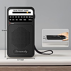 DreamSky Pocket Radios, Battery Operated AM FM Radio with Loud Speaker, Great Reception, Earphone Jack, Ideal Gifts for Elderly, Portable Transistor Radio for Walking, Camping