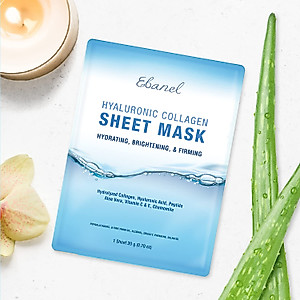 Ebanel 10 Pack Collagen Peptide Hydrating Face Masks, Instant Brightening Firming Anti Aging Face Sheet Masks, Moisturizing Spa Facial Mask Skincare with Hyaluronic Acid, Vitamin C, Chamomile, Aloe