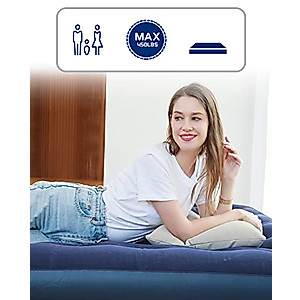 JEAOUIA Twin Size Air Mattress for Inflatable - Portable Blue Blow Up Mattresses with Flocked top - Single Foldable Air Bed for Tent Camping Home Travel Backpacking