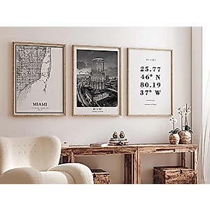 Dear Mapper Miami United States View Abstract Road Modern Map Art Minimalist Painting Black and White Canvas Line Art Print Poster Art Line Paintings Home Decor (Set of 3 Unframed) (16x24inch)