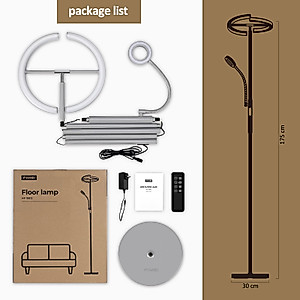 FIMEI Split Floor Lamp with Reading Light, Modern Bright LED Rotatable Standing Lamp with Stepless Dimming and 3000K-6000K Color for Living Room Bedroom Office, Touch and Remote Control, Gray