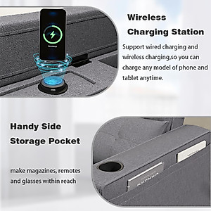 Sofa Bed, 3-in-1 Convertible Chair Bed Sleeper with Phone Holder, Pull Out Sofa Bed with w USB&Type C Port and Wireless Charging, Reading Chair with Adjustable Backrest, Sofa Bed Couch for Living Room