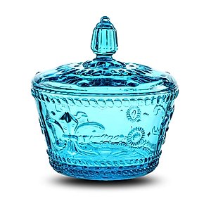 MASSJOY European Retro Nostalgic Three-Dimensional Relief Color Glass Jar Candy Jar Seasoning Jar With Lid